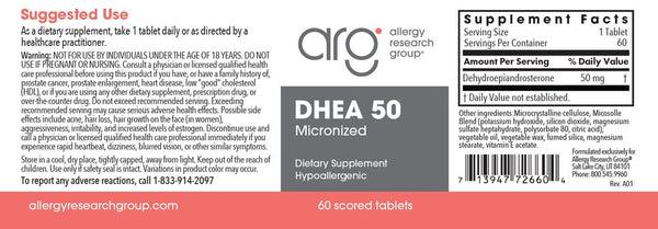 Allergy Research Group, DHEA 50 Micronized Lipid Matrix, 60 Scored Tab ...