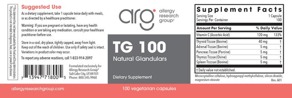Allergy Research Group, TG 100 Natural Glandulars, 100 Vegetarian Caps ...