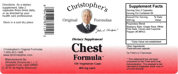 Christopher's Original Formulas, Chest Formula, 100 Vegetarian Caps – Herbs Direct