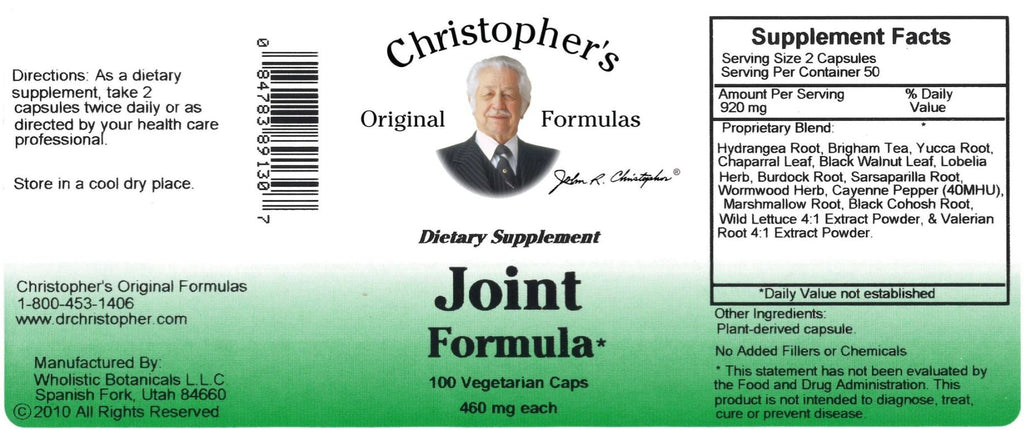 Christopher's Original Formulas, Joint Formula, 100 Vegetarian Caps – Herbs Direct