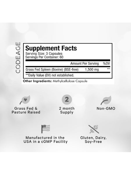 Codeage, Grass-Fed, Beef Spleen, 180 Capsules – Herbs Direct