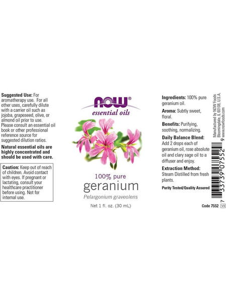 NOW Foods, Geranium Oil, 100% Pure, 1 fl oz – Herbs Direct